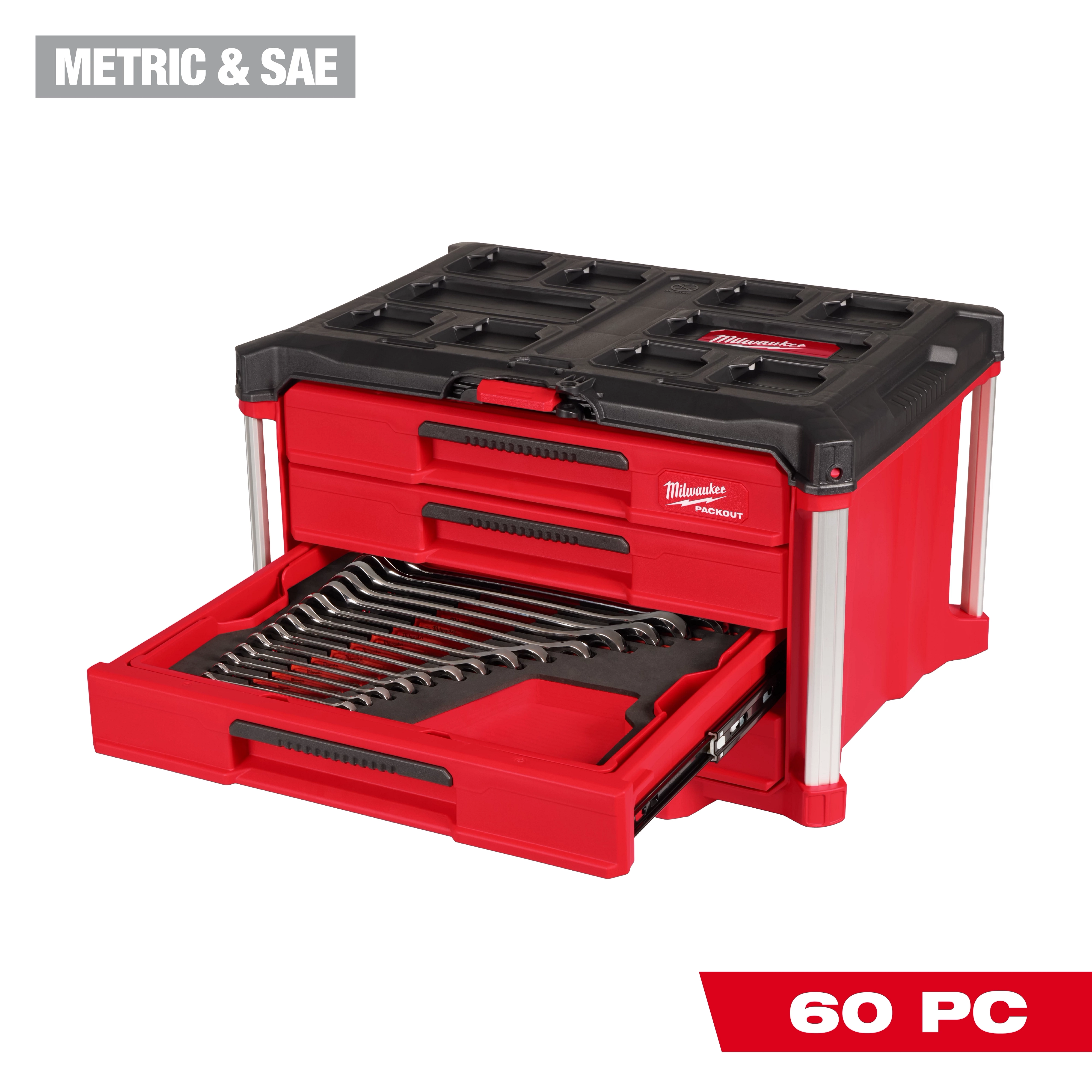 60pc. Metric & SAE Combination Wrench Set w/ PACKOUT™ Organizer | Milwaukee Tool