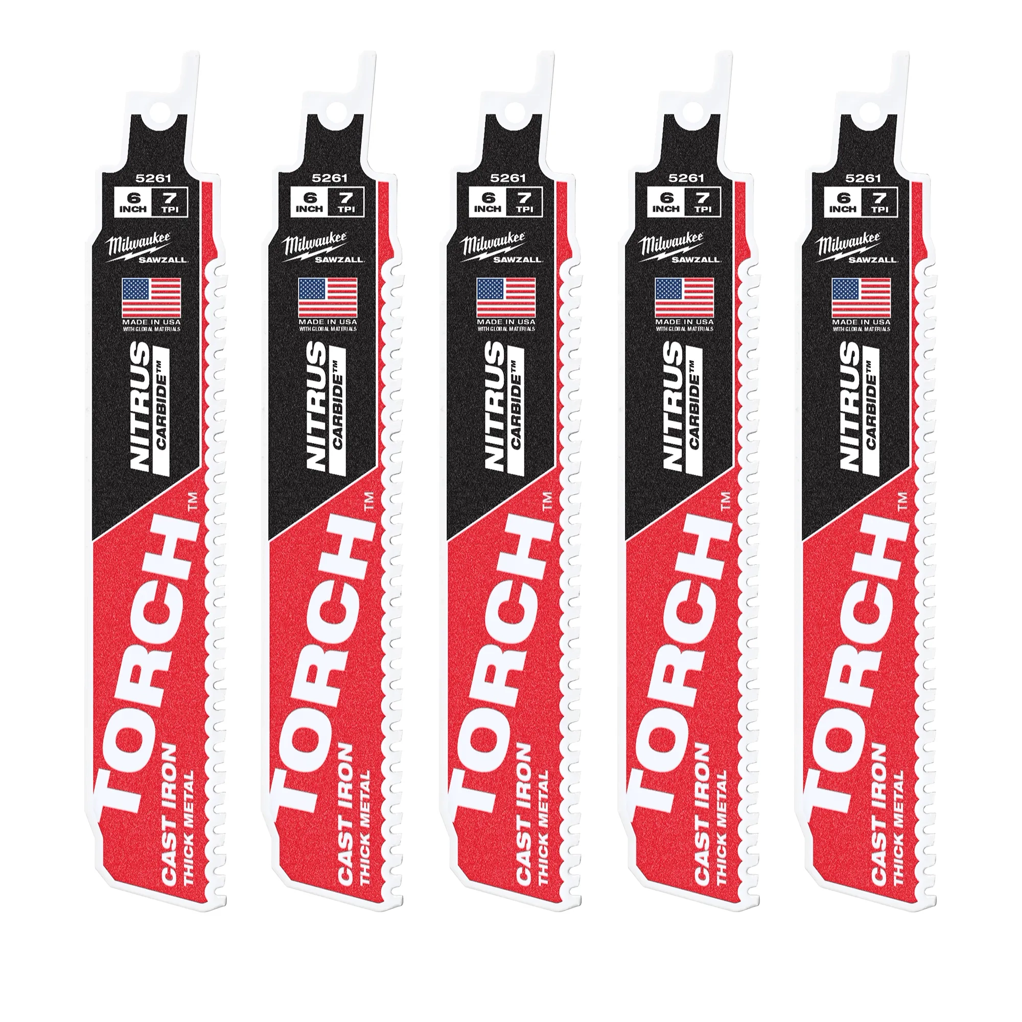 (5PK) 6" 8TPI TORCH™ for CAST IRON w/ NITRUS CARBIDE™ | Milwaukee Tool