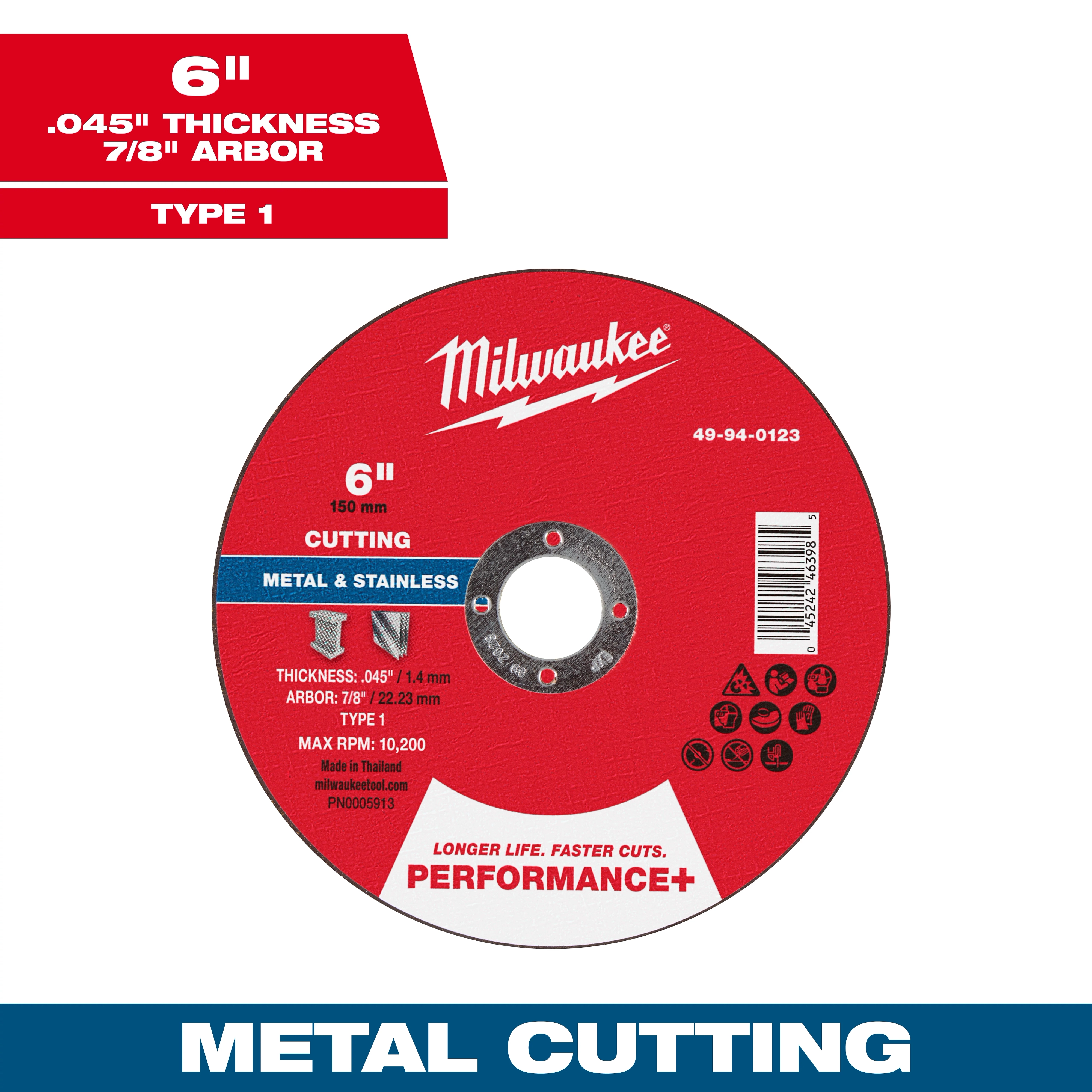 6" x .045" x 7/8" Performance+ Metal Cut Off Wheel - Type 1 | Milwaukee ...