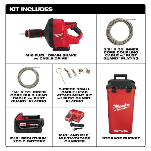 M18 FUEL Drain Snake w/ CABLE DRIVE Kit | Milwaukee Tool